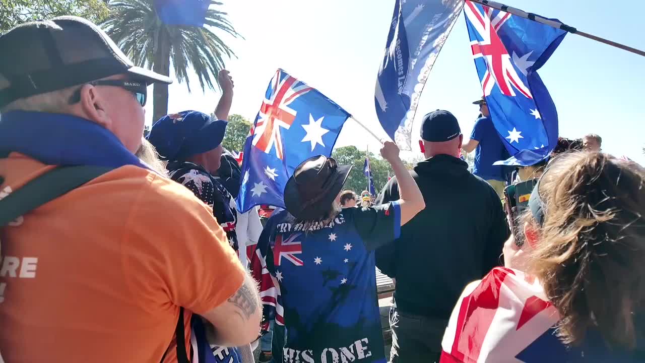 Speeches at end of March for Australia protest in Sydney, Australia