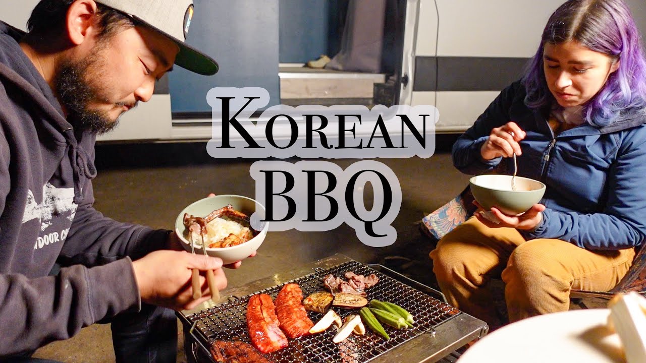 Camping in our van with Korean BBQ + caviar!