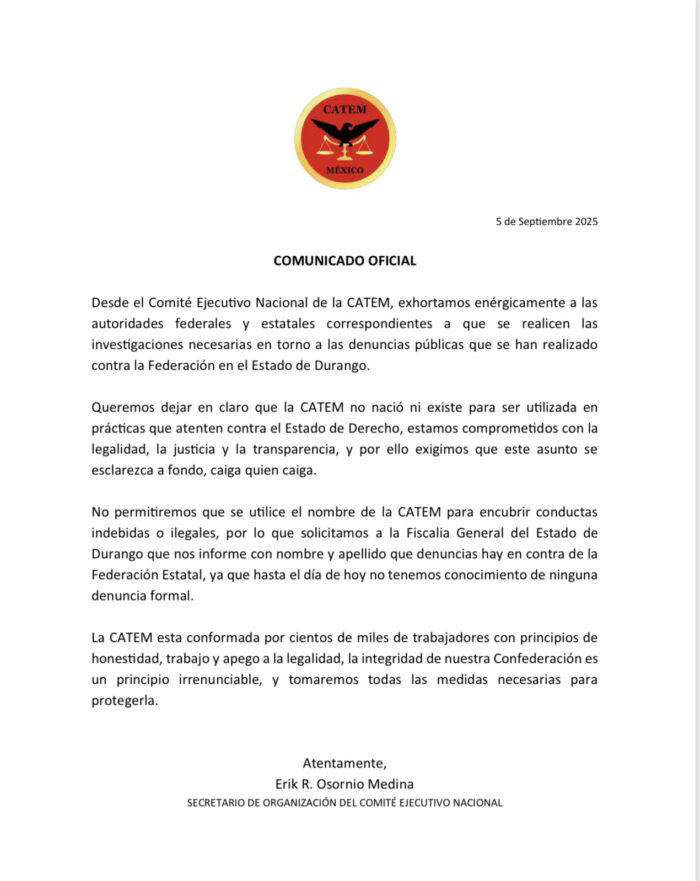 Autoridades catean sede de la CATEM en Durango