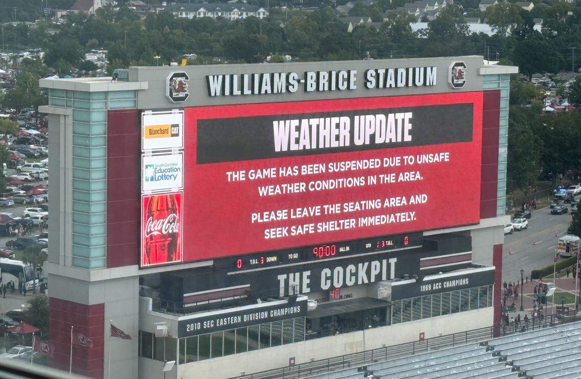 Live from Williams-Brice: Possible weather delay for South Carolina vs ...