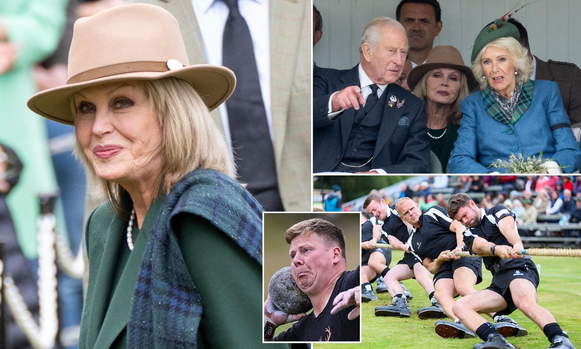 Joanna Lumley sits behind the King and Queen as participants flex their ...