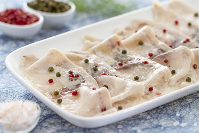 Swordfish Carpaccio with Green and Pink Peppercorns