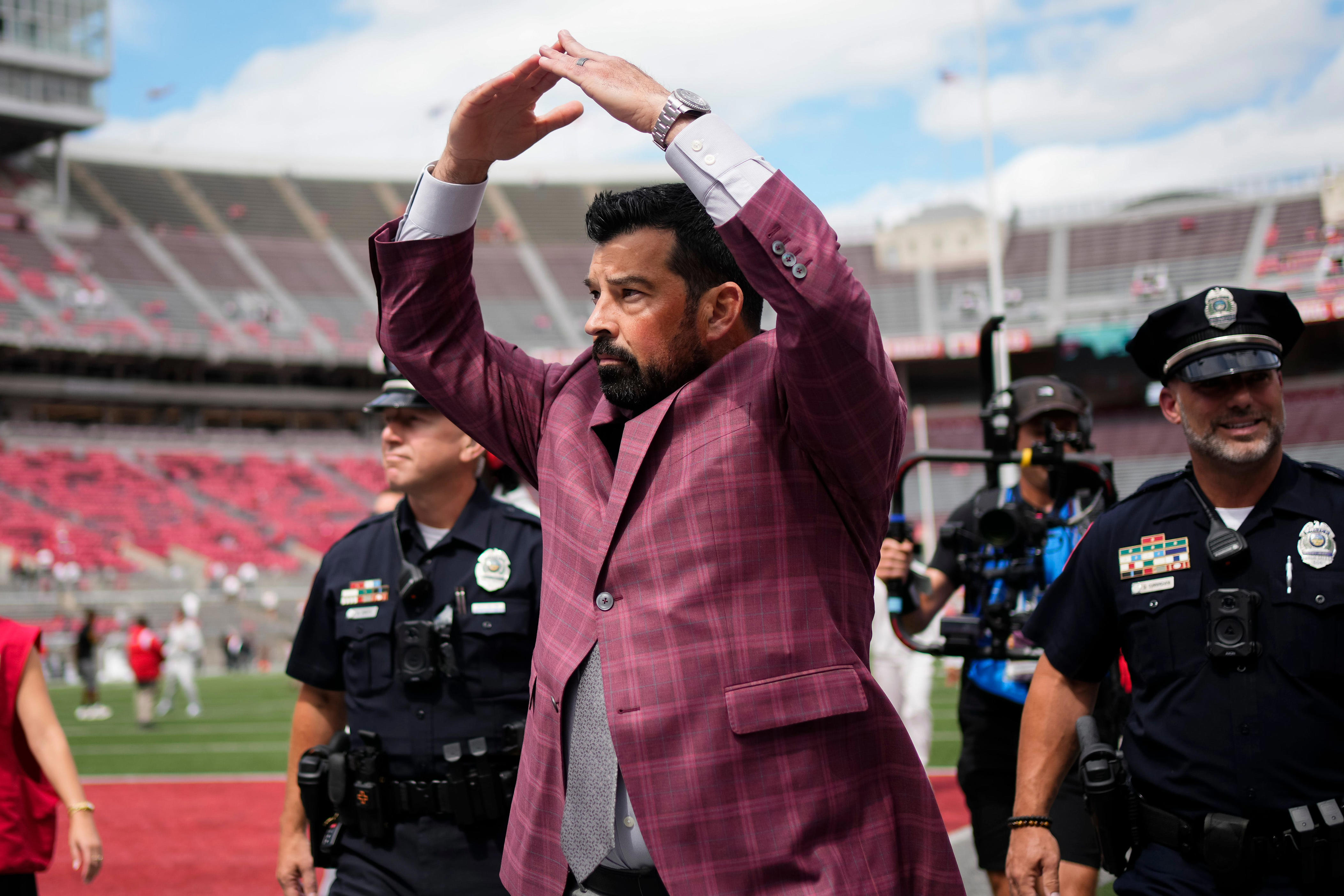 Ohio State football coach Ryan Day holds press conference after win vs ...