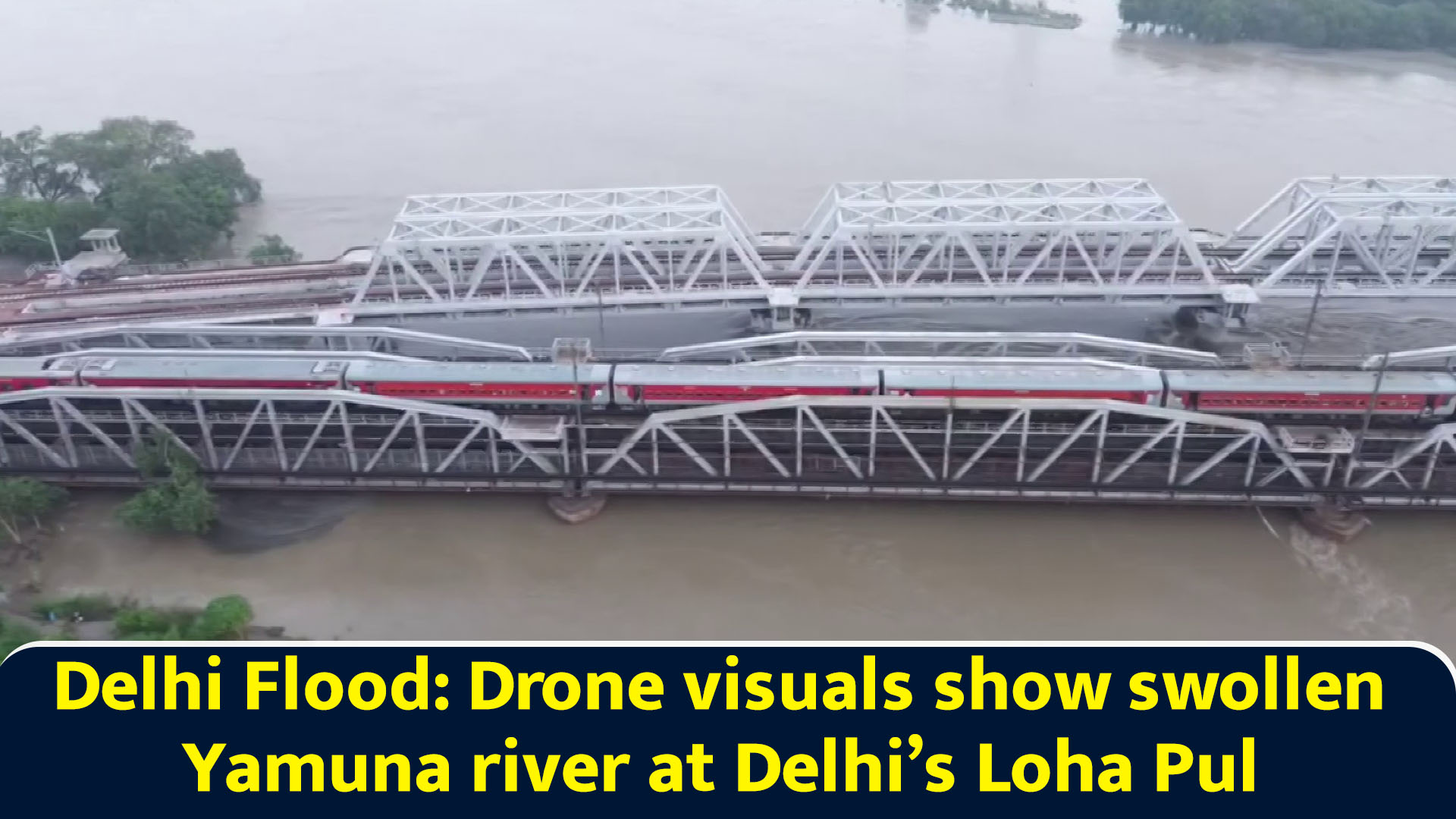 Delhi Flood: Drone visuals show swollen Yamuna river at Delhi’s Loha Pul
