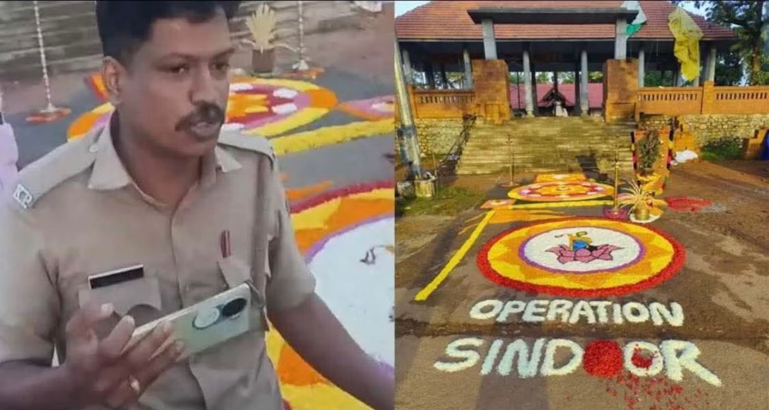 RSS flag with 'Op Sindoor' on Kerala temple carpet sparks controversy