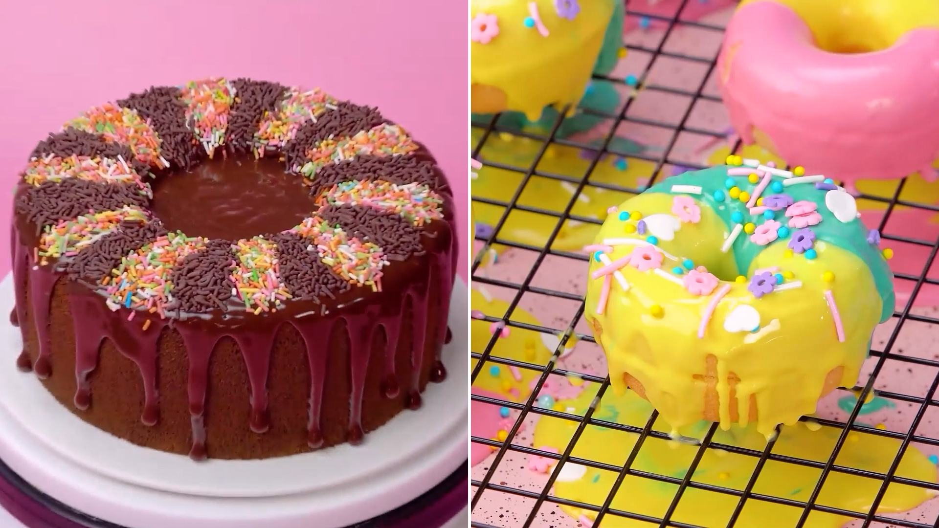 Chocolate Sprinkle Cake and Colorful Mini Donuts