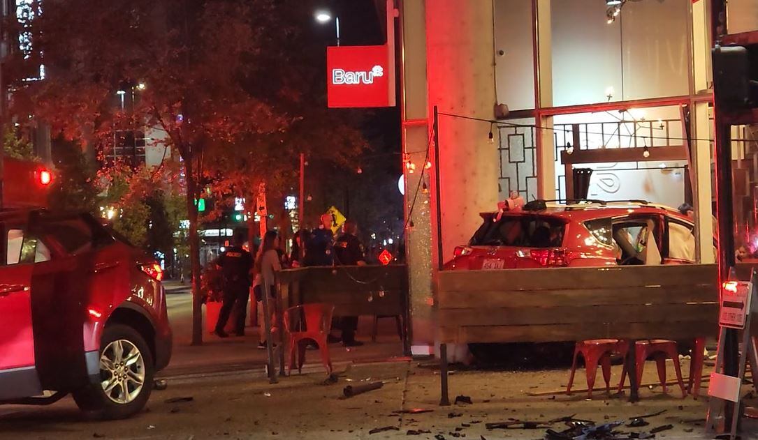 3 people hospitalized after car crashes into downtown restaurant ...