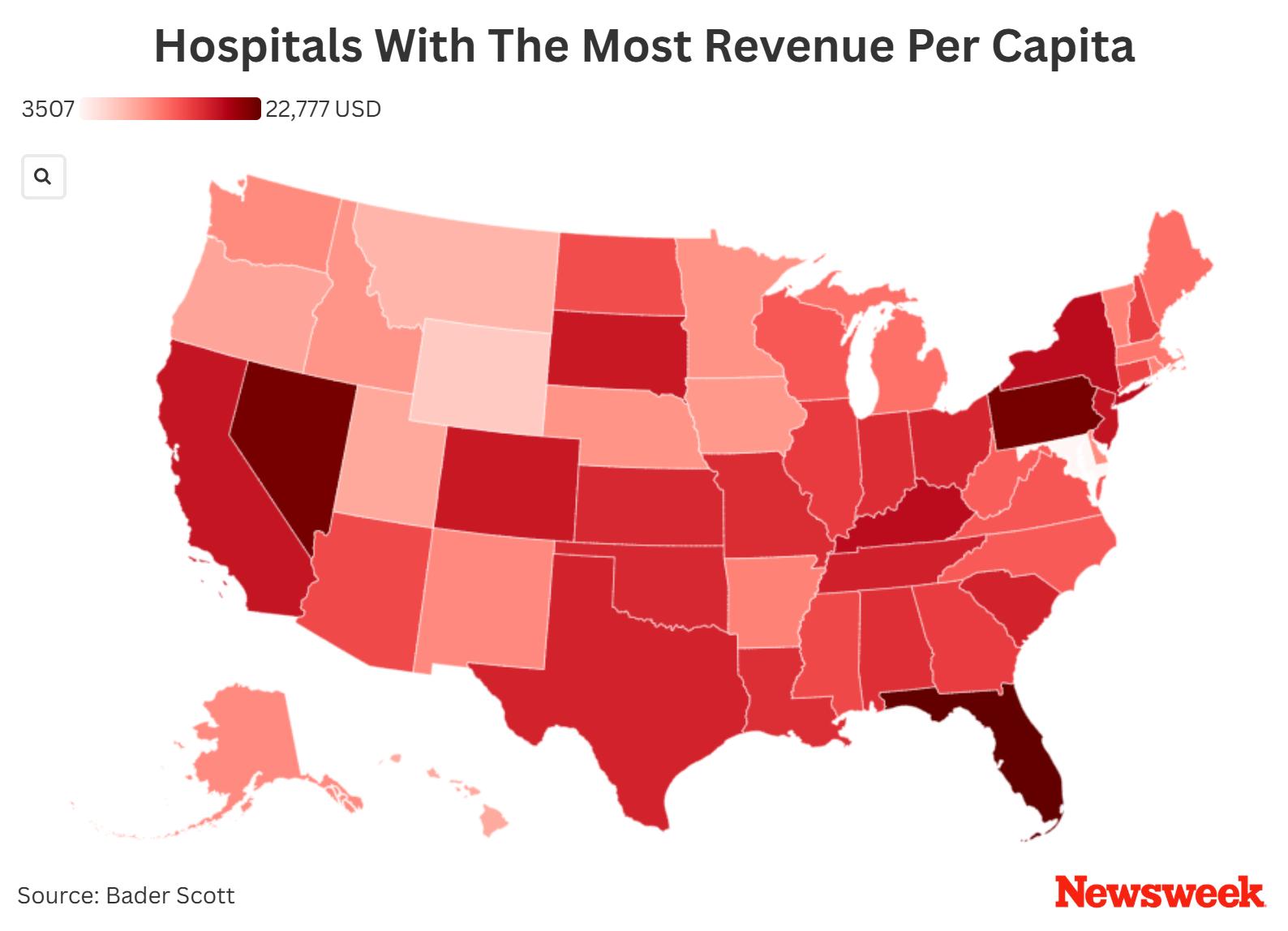 Map shows states with most expensive hospital care