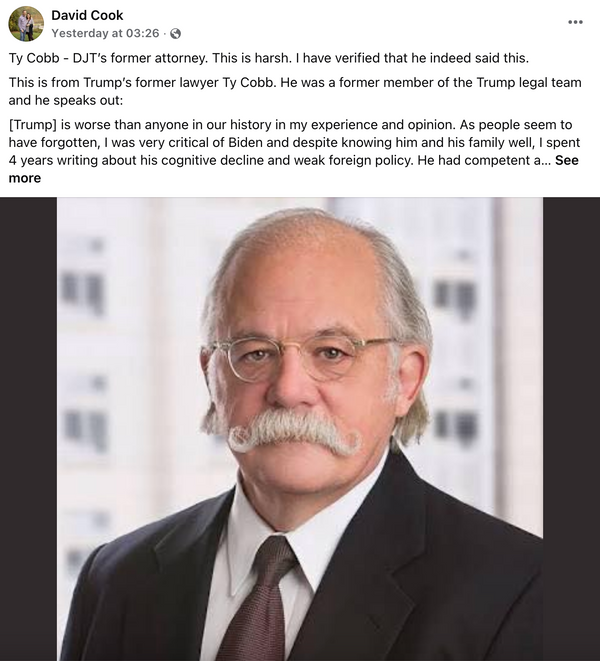 Former White House lawyer Ty Cobb on Trump: 'Worse than anyone in our ...