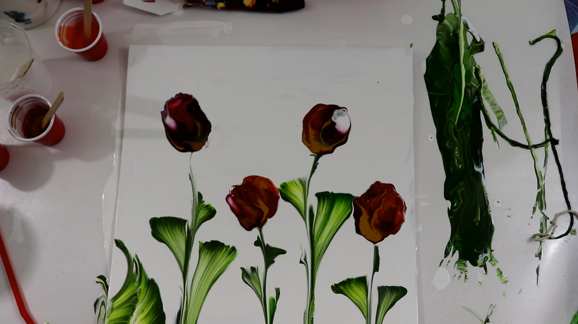 String Pull & Straw Blown Flowers | Acrylic Painting Tutorial