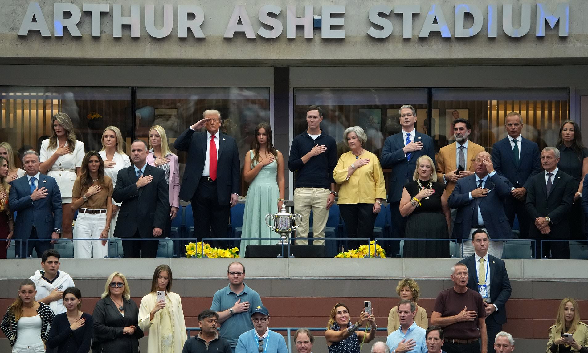 Who's who in Trump's US Open box? President is flanked by beaming ...