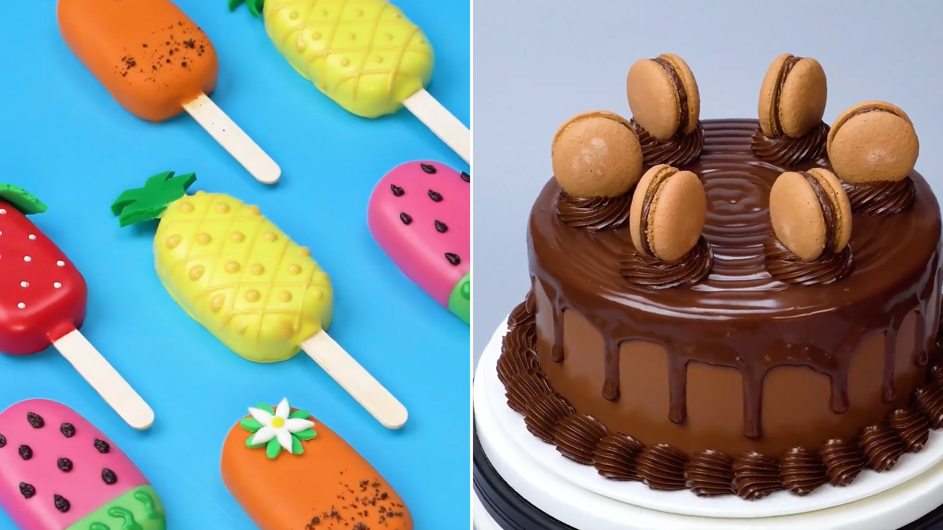 Fruity Popsicles and Chocolate Cake with Macarons