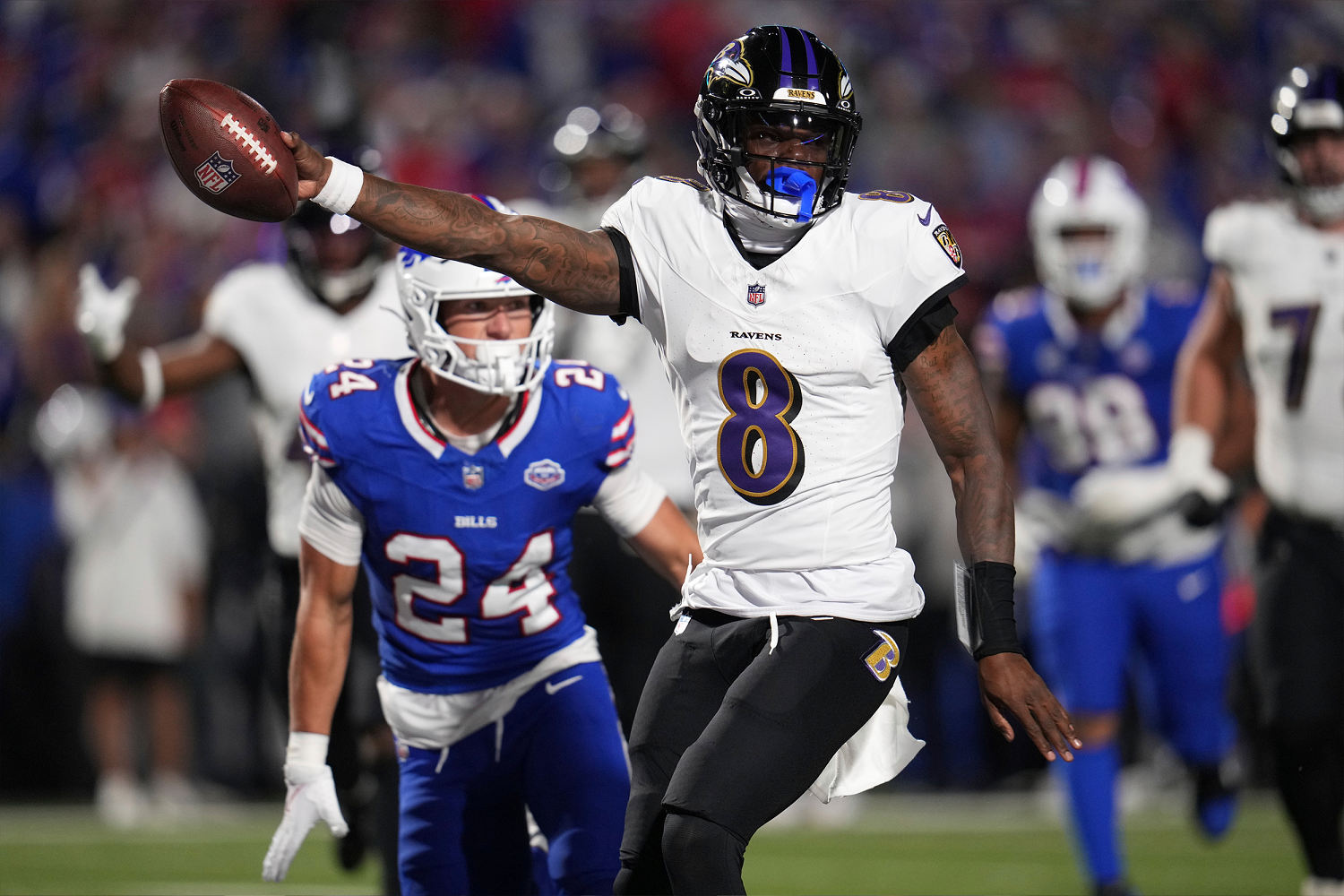 Lamar Jackson and Bills fan exchange shoves after Ravens touchdown