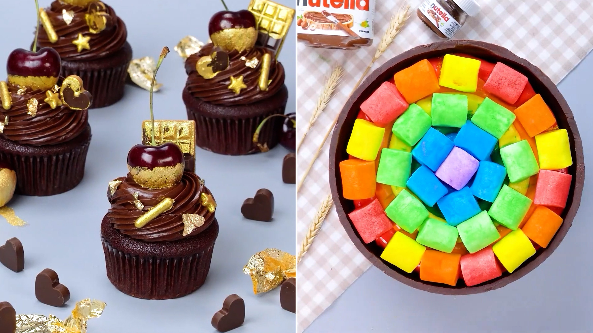 Chocolate Cupcakes with Cherries and Rainbow Dessert