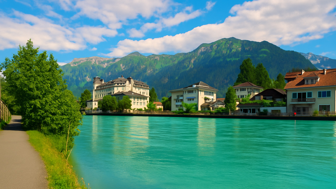 Interlaken Walking Tour – Explore Scenic Streets in Switzerland 4K