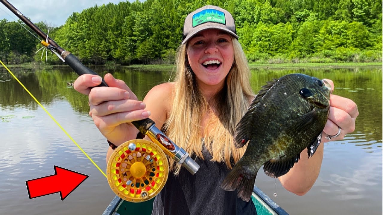 Fly fishing for huge bluegill in fully loaded spot