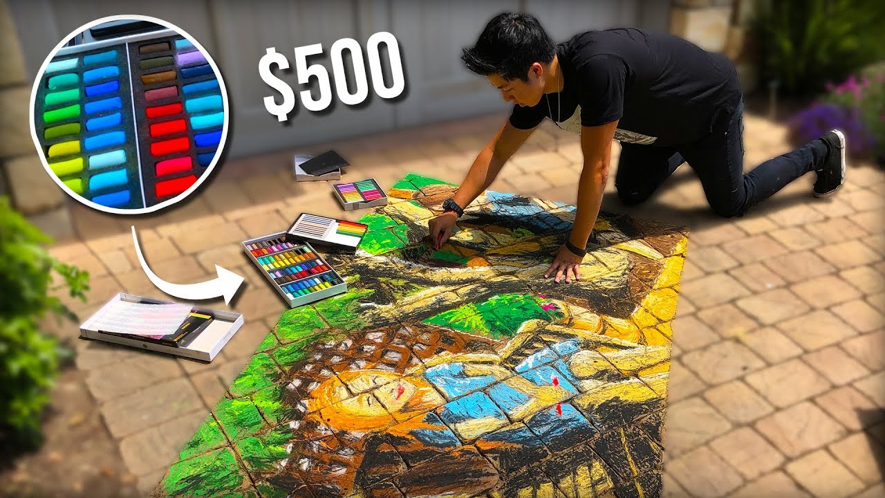Using $500 pastels to make giant street art!