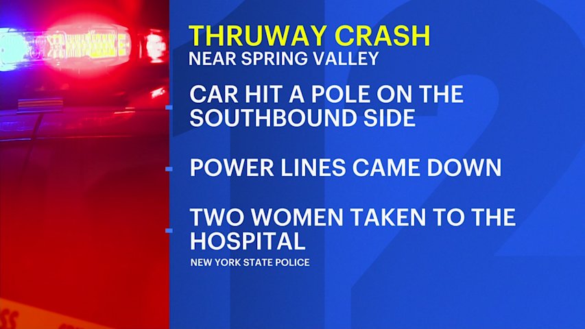 Power line brough down as car hits pole on Thruway near Spring Valley