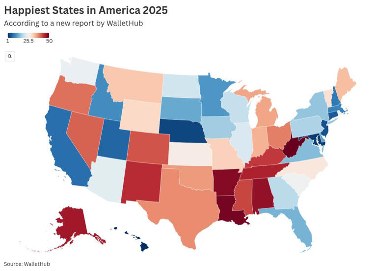 Map shows happiest states in America