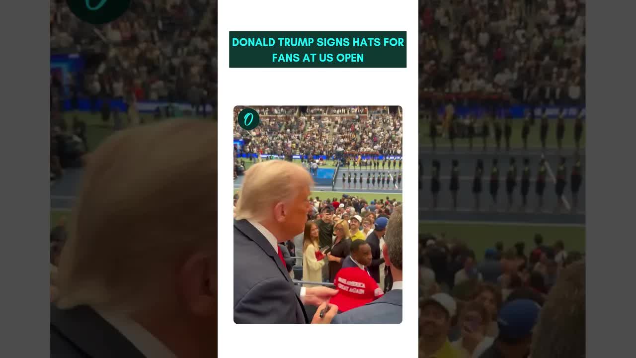 donald trump signs hats for fans at us open
