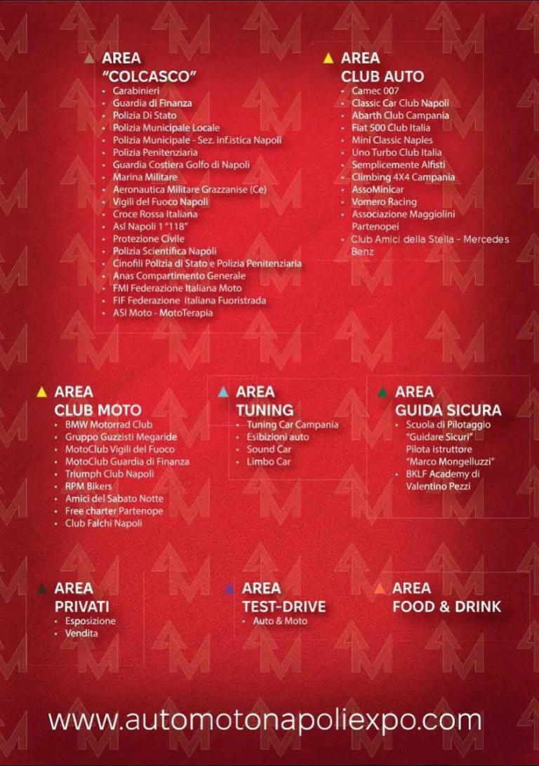 Il programma completo di Auto moto Napoli expo, la fiera di motori più ...