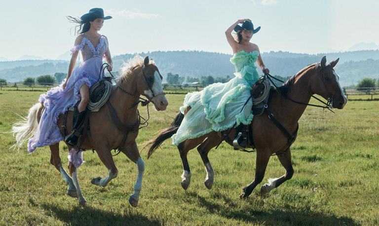 Gigi Hadid and Kendall Jenner model gowns on galloping horses for their ...