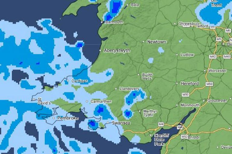 UK weather maps show the wettest parts of Wales as heavy rain and hail ...