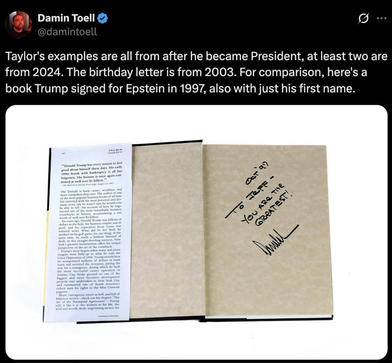 That Signature in Epstein Birthday Letter Sure Looks Like Trump’s