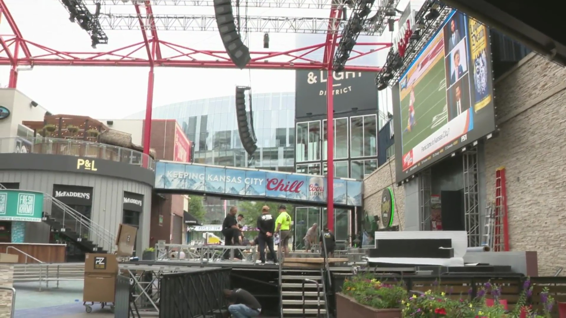 Set up underway for FOX NFL Sunday stage at KCP&L