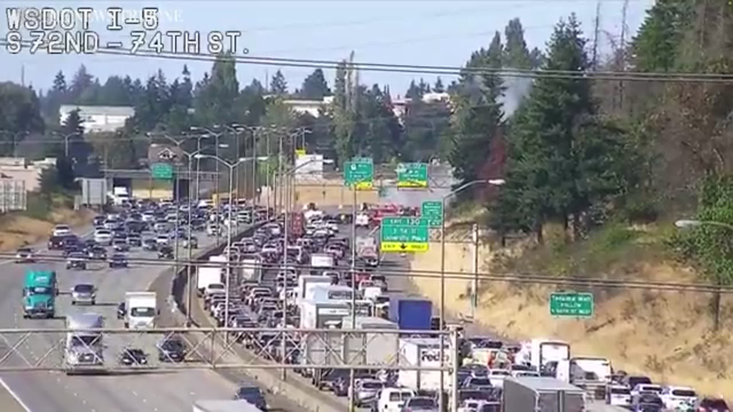 Semi truck fire creates traffic jam on Interstate 5 through Tacoma