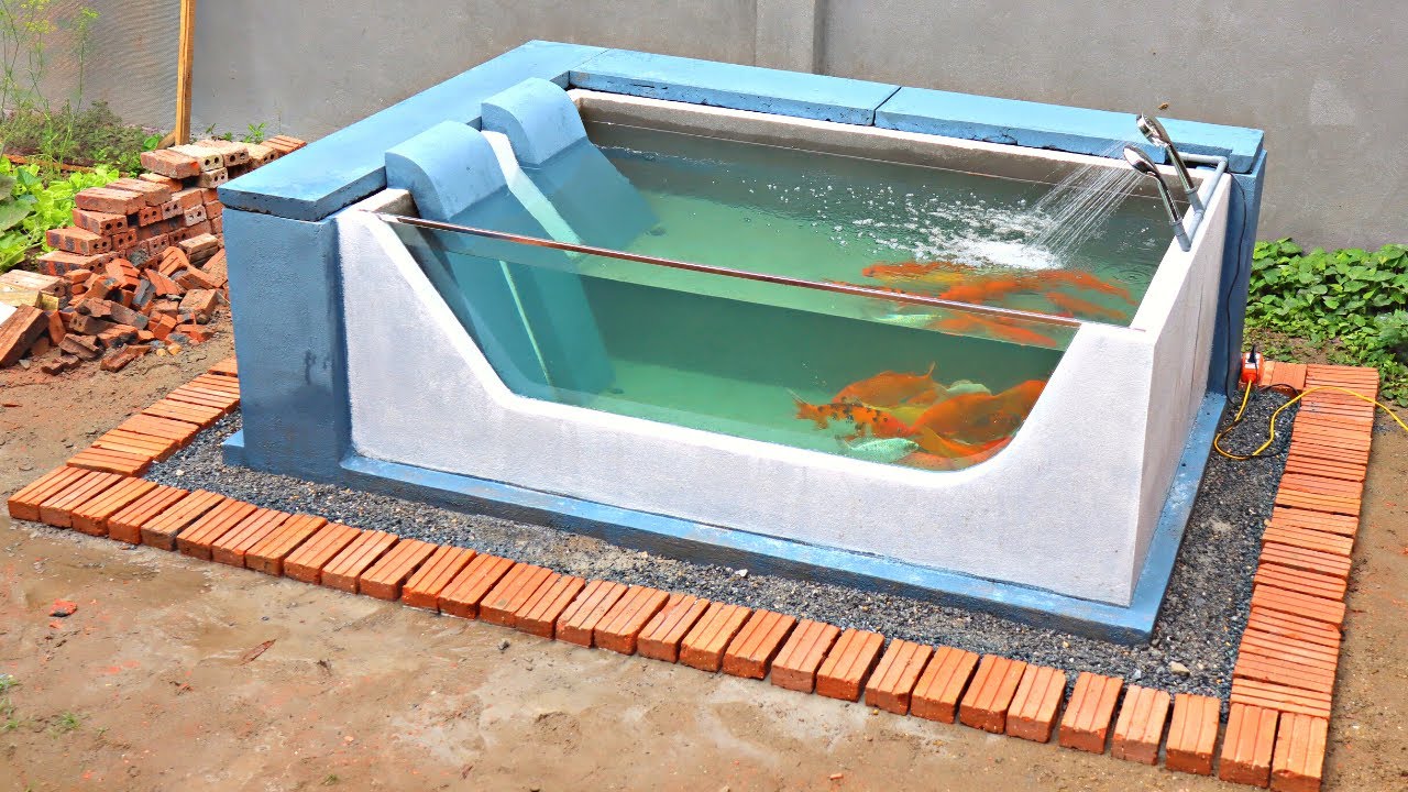 DIY cement double bathtub with pillows