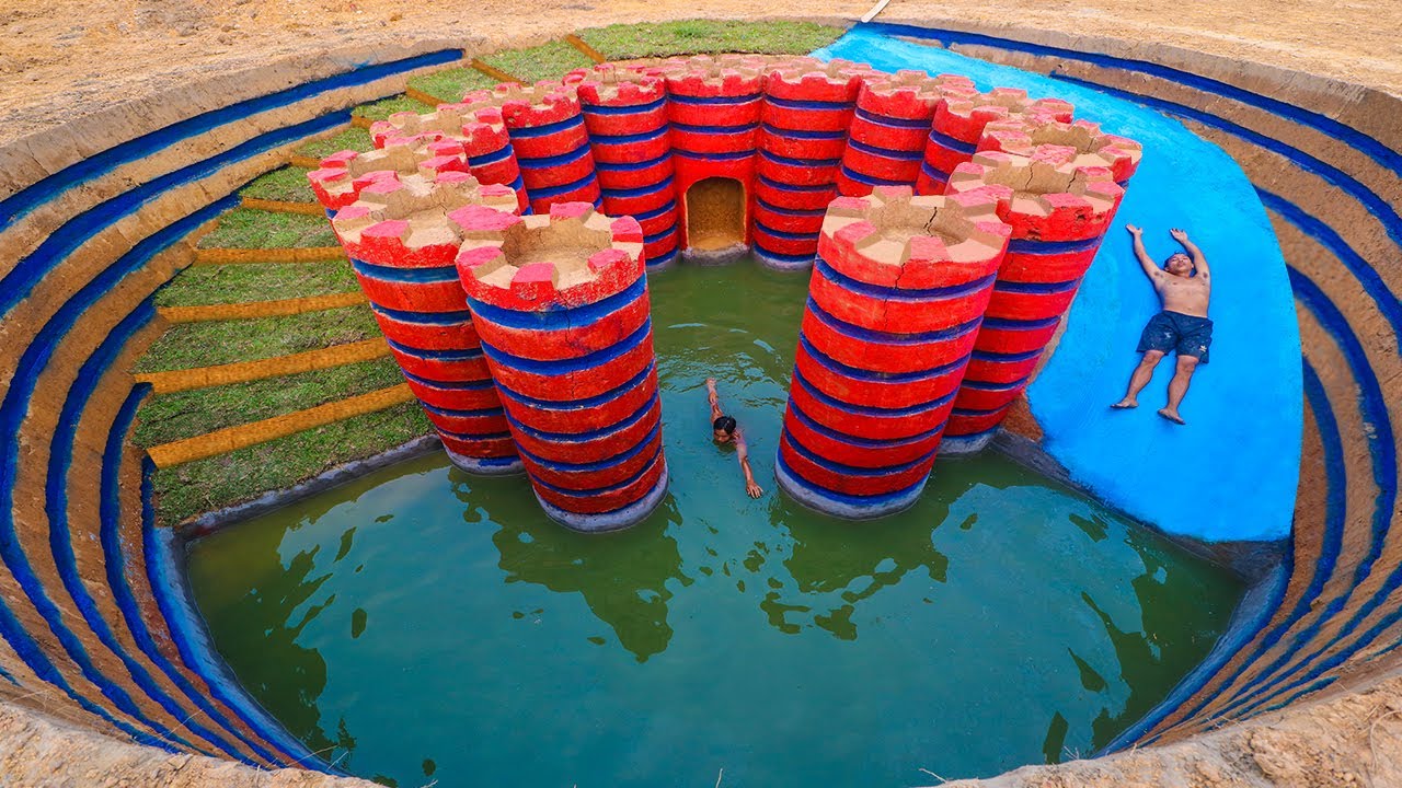 Building water slide park into underground swimming pool and ...