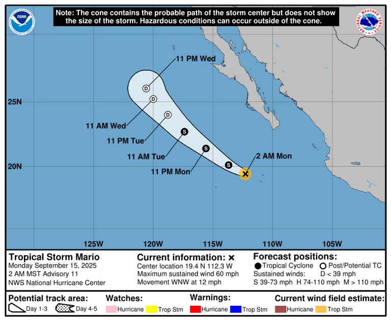 Where is Tropical Storm Mario headed? See path tracker for Pacific storm