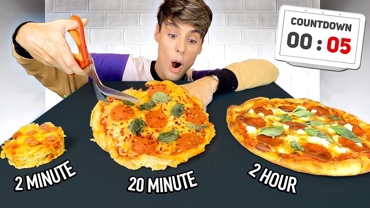 Comparing 2-minute, 20-minute, and 2-hour homemade pizza recipes