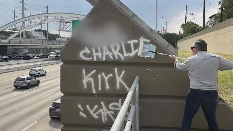 Texas Sen. Ted Cruz says he was "erasing evil" by painting over Charlie Kirk graffiti on Houston ...