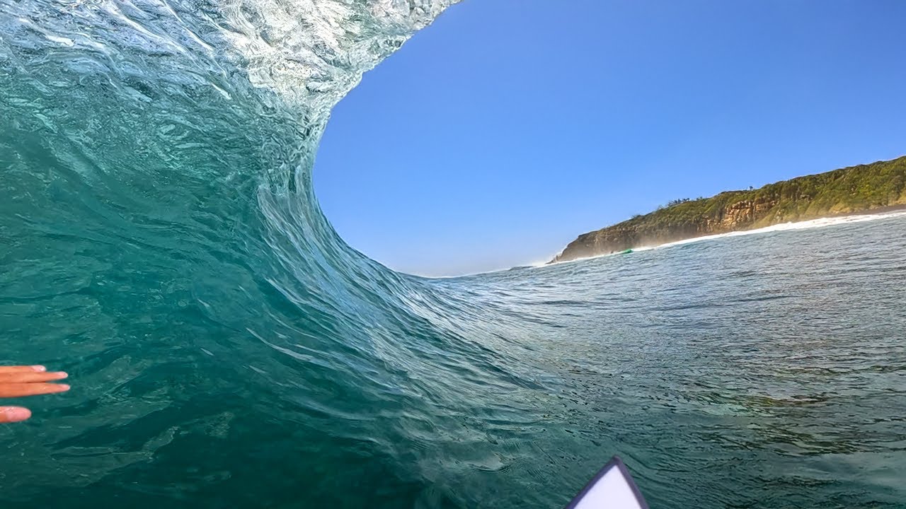 Surfing a wild new slab on a fresh board