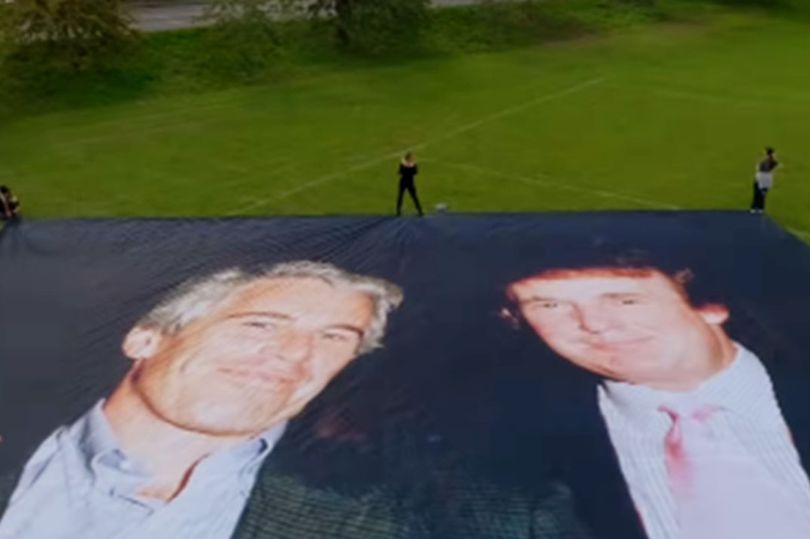 World's largest Trump and Epstein photo unveiled outside Windsor Castle ...