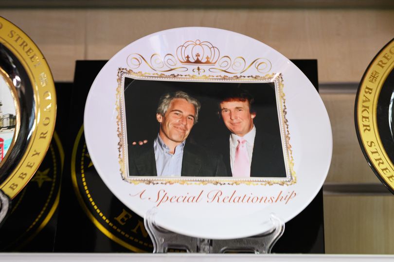 Protesters place Jeffrey Epstein and Donald Trump 'merchandise' in ...
