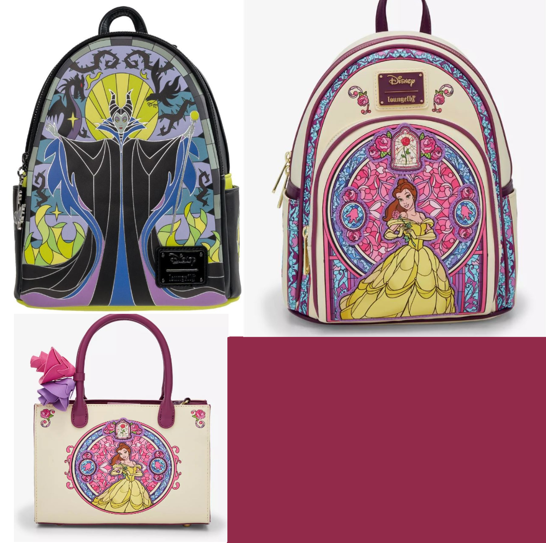 Loungefly Disney Maleficent and Belle Stained Glass Mini Backpacks ...