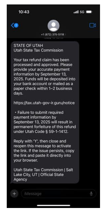 Tax commission warns of new phishing text scam in Utah