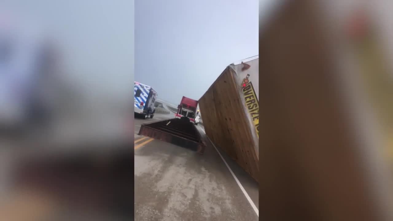 Modular home blown off trailer on Marc Basnight Bridge
