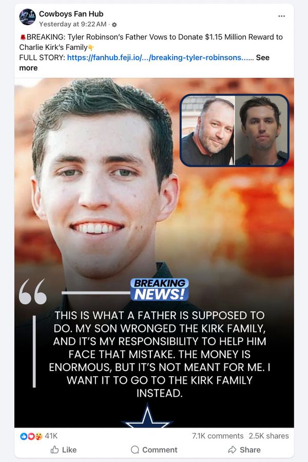 Examining claim Tyler Robinson's father vowed to donate $1.15M reward ...