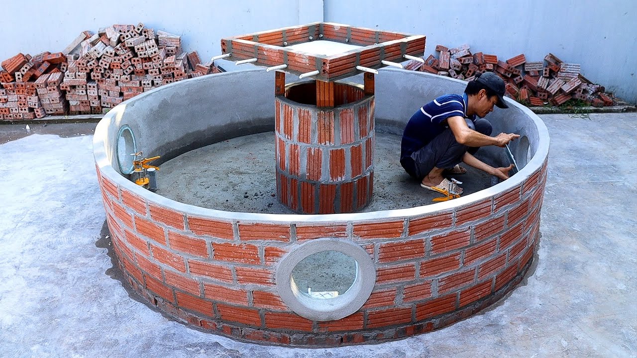 DIY fish tank from brick and cement – garden style