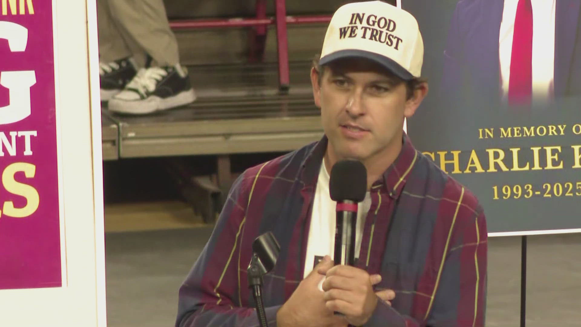 Turning Point USA's Tyler Bowyer speaks at Charlie Kirk vigil