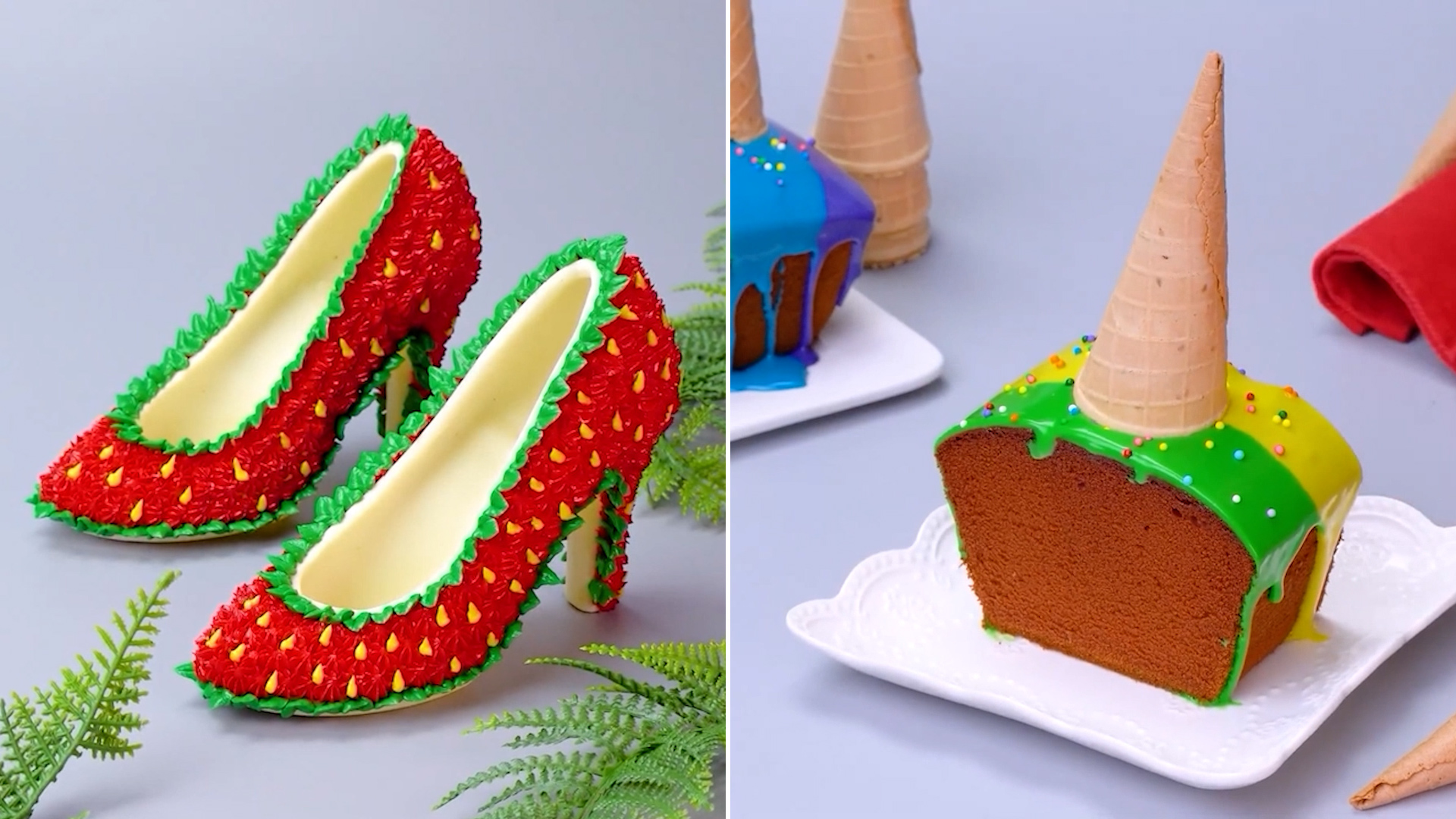 Strawberry Heel Desserts and Cake with Ice Cream Cone