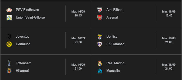 Champions League – Schedule for the Matchday 1 of the league phase