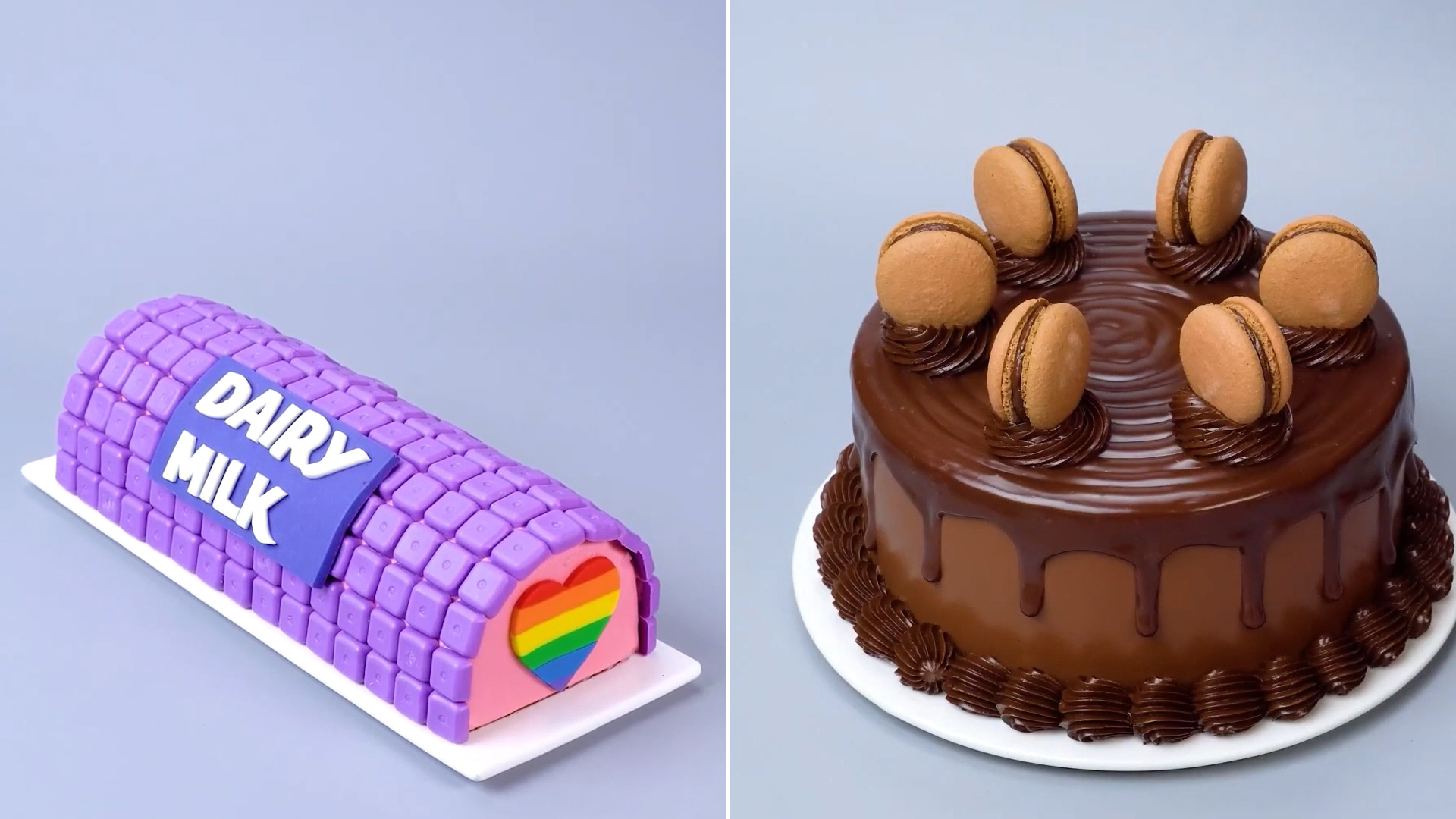 Purple Bar Cake and Chocolate Cake with Macarons