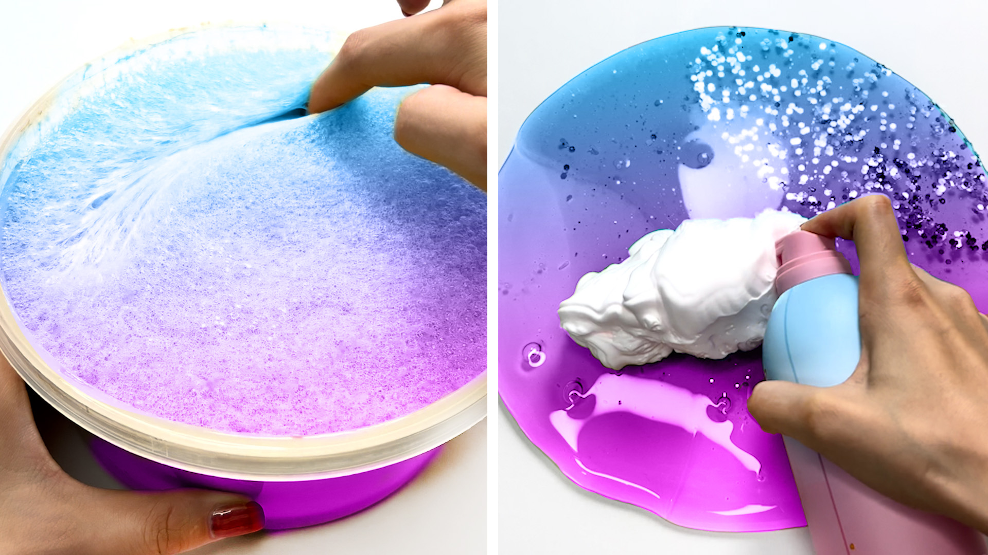 Slime azul-violeta con espuma y brillo