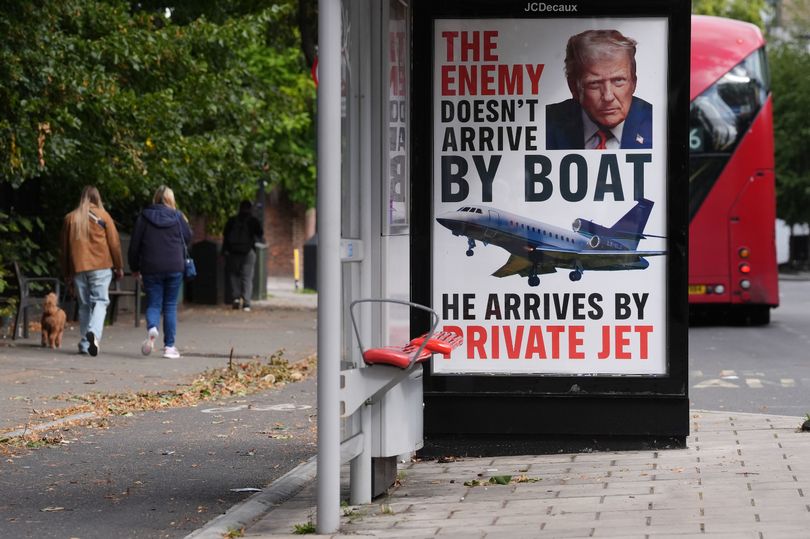 Poster branding Trump 'the enemy' appears on London bus stop as he ...