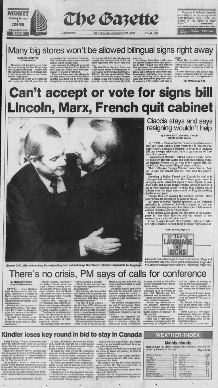 ‘Don’t give in’: Ex-MNAs who quit Bourassa cabinet in 1988 urge ...